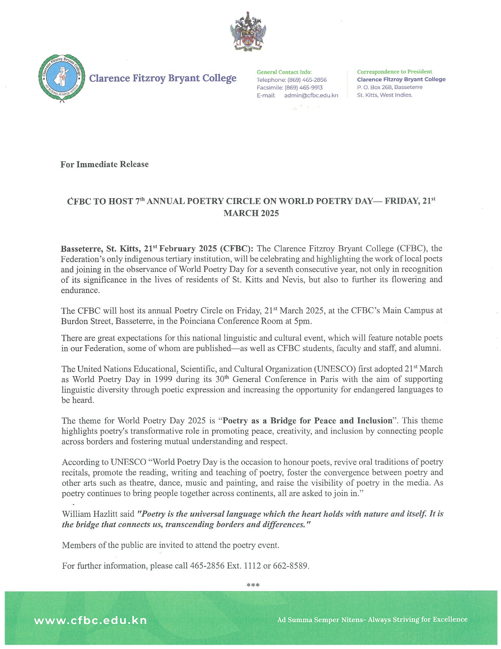 Clarence Fitzroy Bryant College – Always Striving for Excellence!