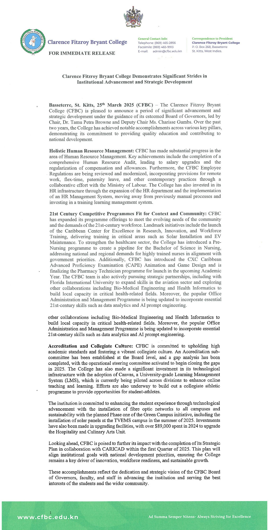 Clarence Fitzroy Bryant College – Always Striving for Excellence!