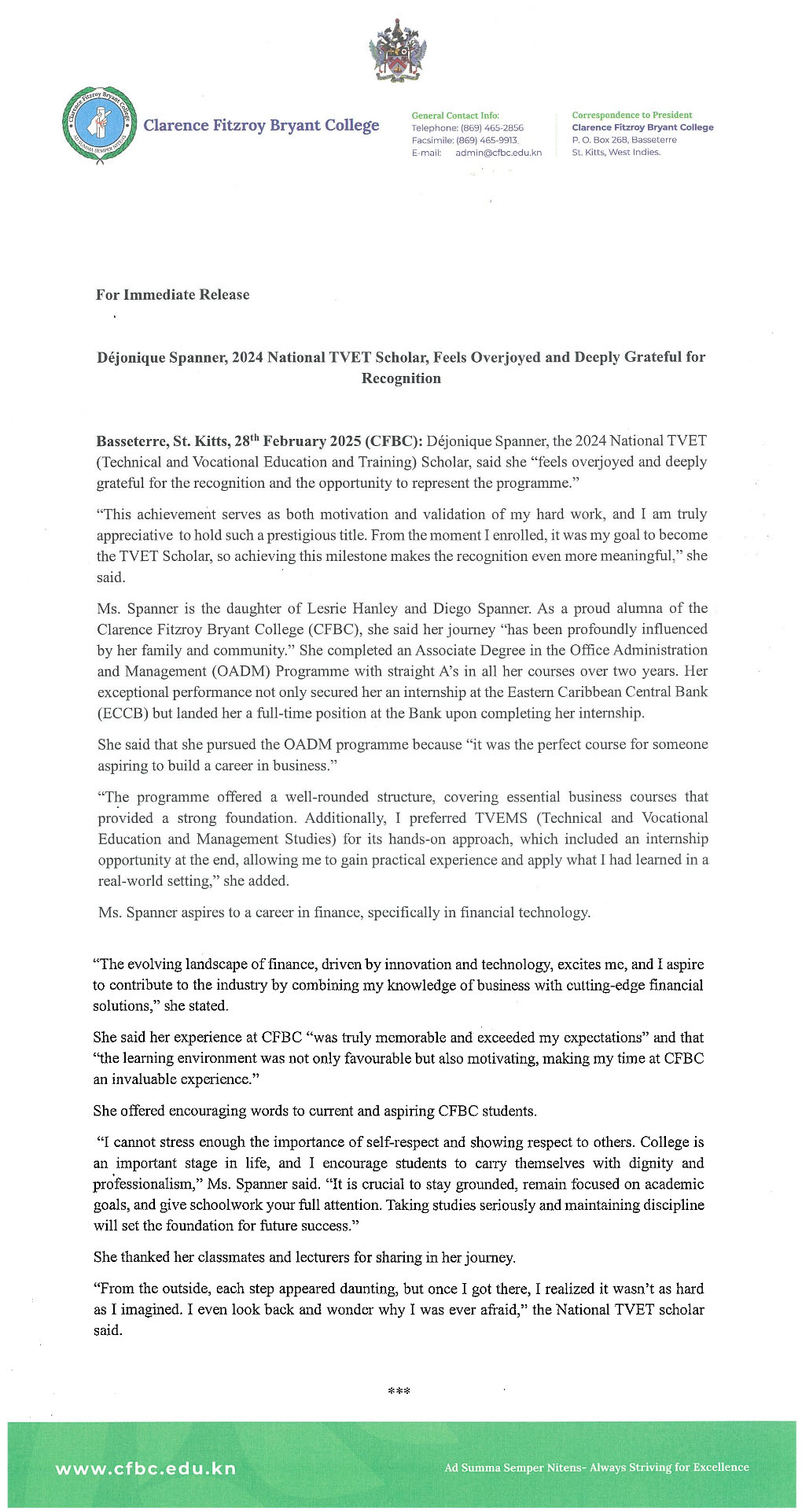 Clarence Fitzroy Bryant College – Always Striving for Excellence!